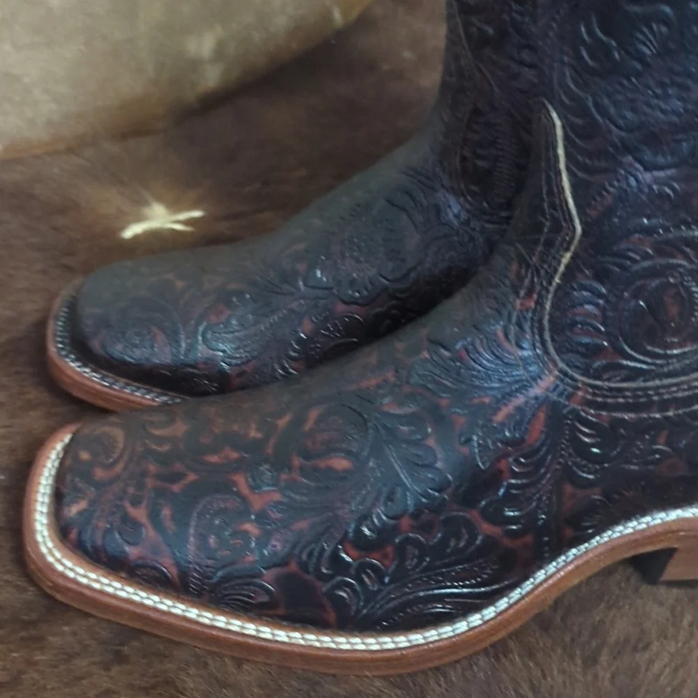 Boulet | Shoes | Boulet 3237 Ladies Floral Tooled Leather Cowboy ...